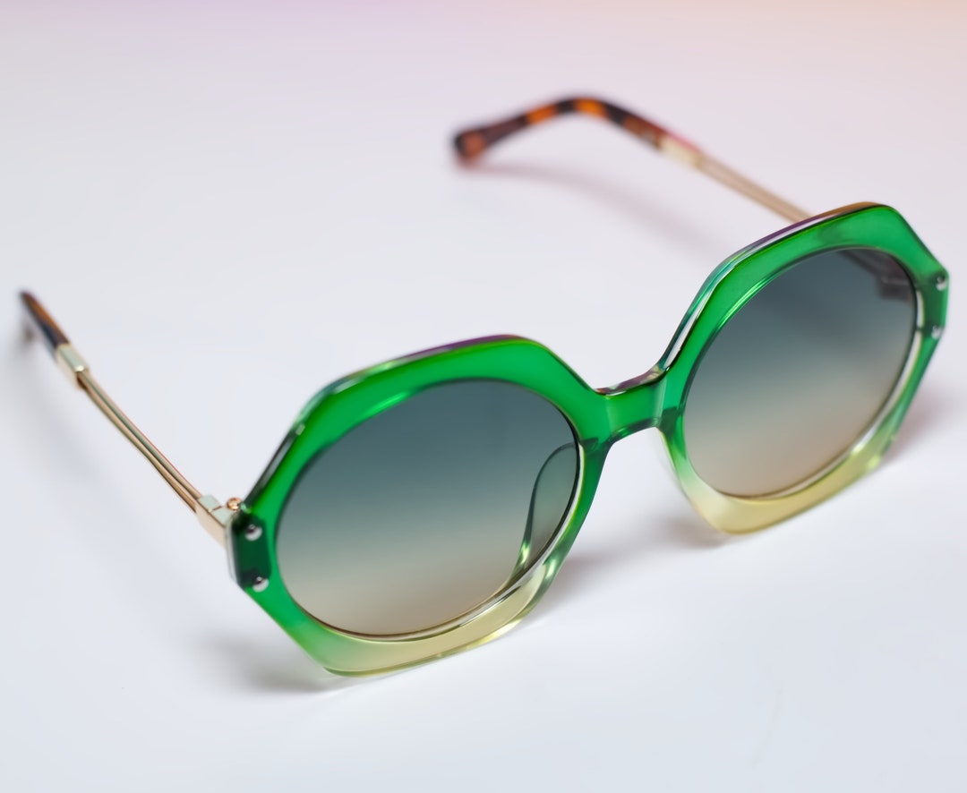 Retro Green Octagon Frame Round Lens Sunglasses Vintage 60s Inspired - Etsy