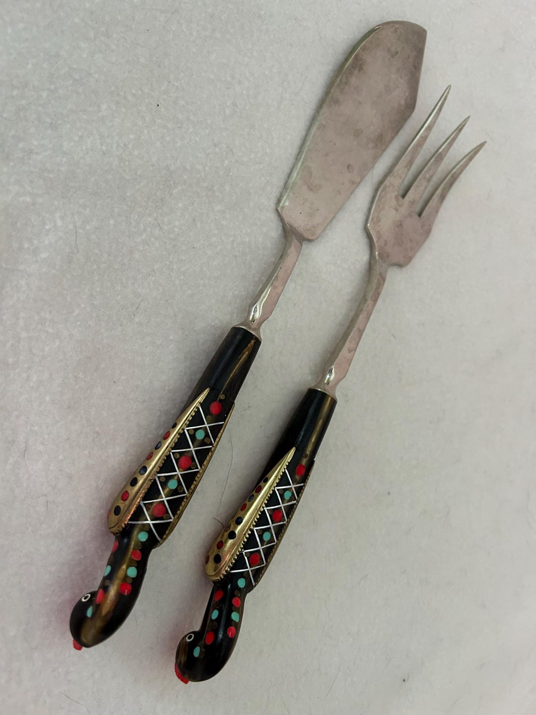 Vintage Alfred Haddad Jezzine Bird of Paradise 2 Pc Fish Serving Set ...