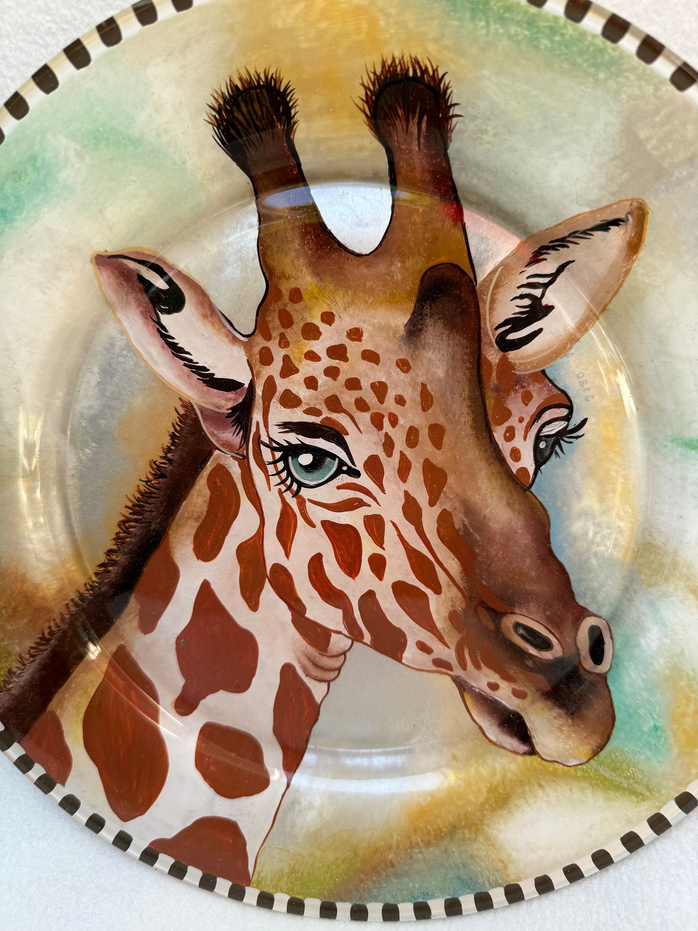 Vintage Artist Signed Anna Davis Hand Painted Art Glass Giraffe Plate S ...
