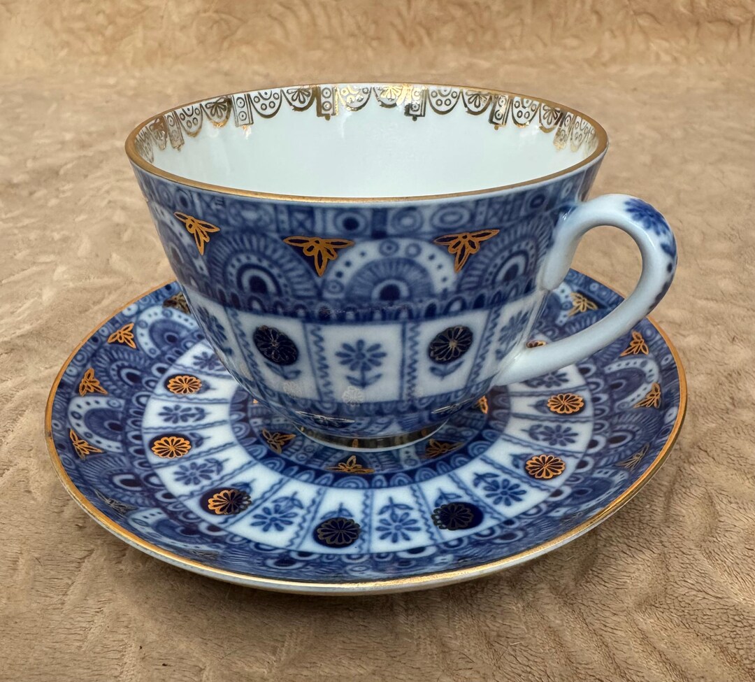 Fine Vintage Arches Lomonosov Blue White Cup and Saucer - Etsy