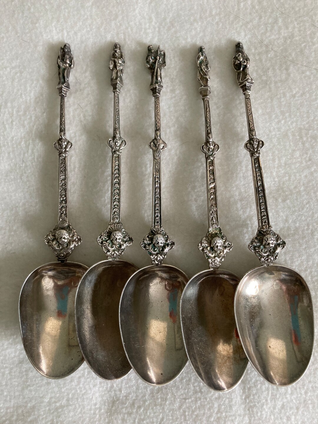 5 Antique Dutch Continental Silver Sterling Hallmark Royal Crest 8.4ozs ...