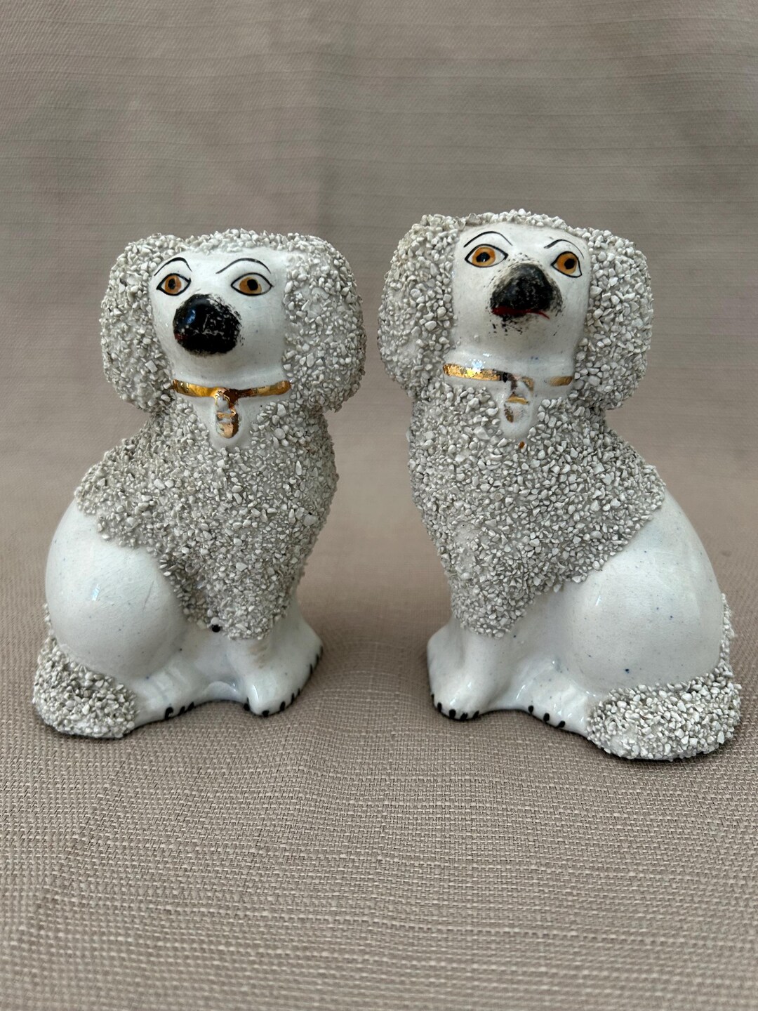 Pair of Antique 19th Century Staffordshire Confetti Spaniel Poodle ...