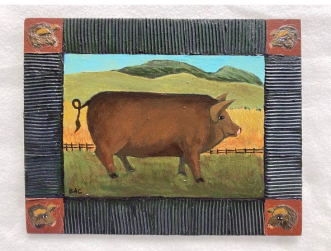 Artist Signed Barbara Moment Pig Painting Folk Art S - Etsy