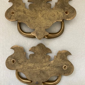 Pair of Antique Bronze Heavy Queen Ann Drawer Pulls Hardware Handles ...