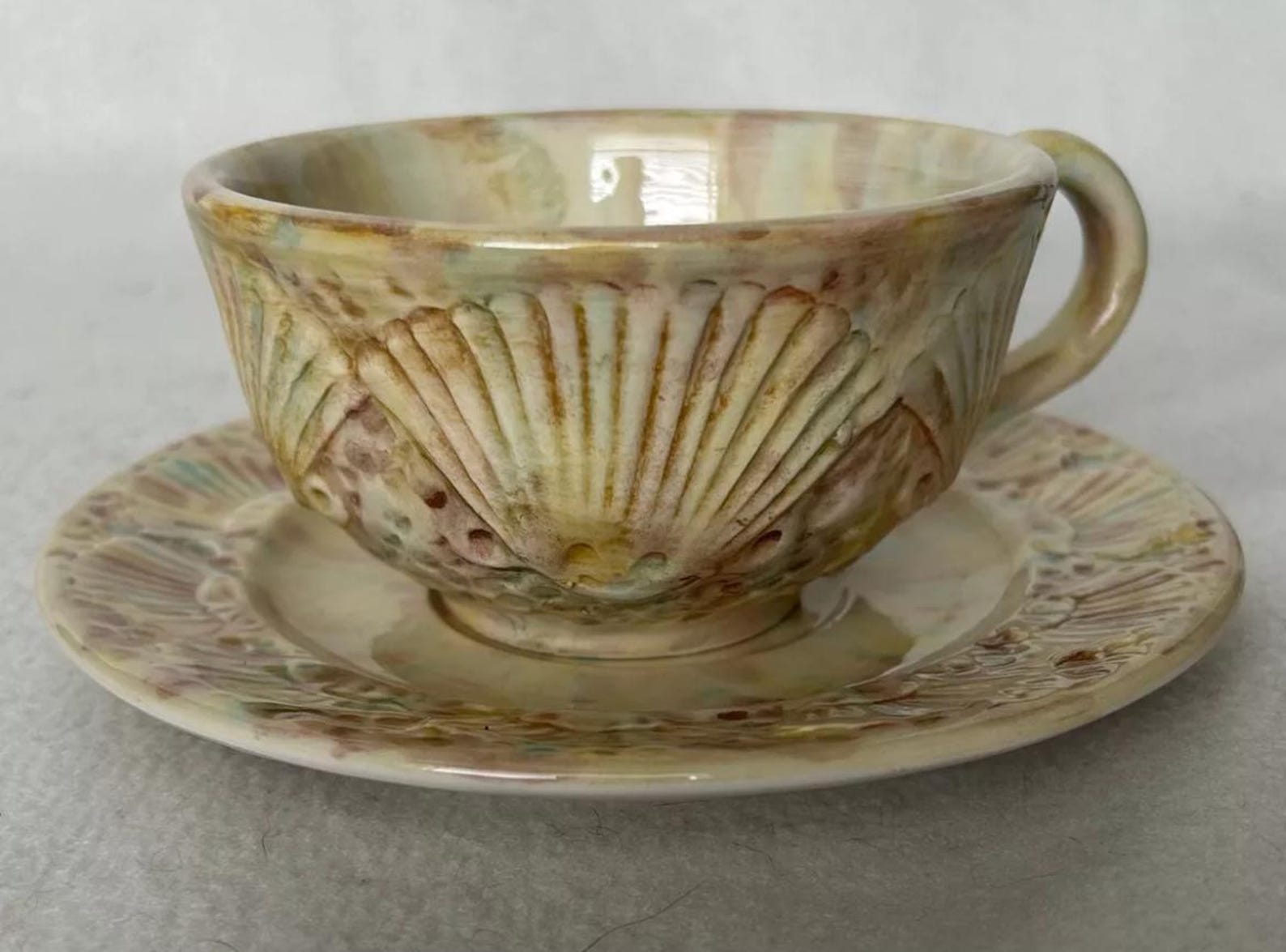 Vintage Italian Peasant Village Scallop Shell Ocean Majolica Tea Cup - Etsy