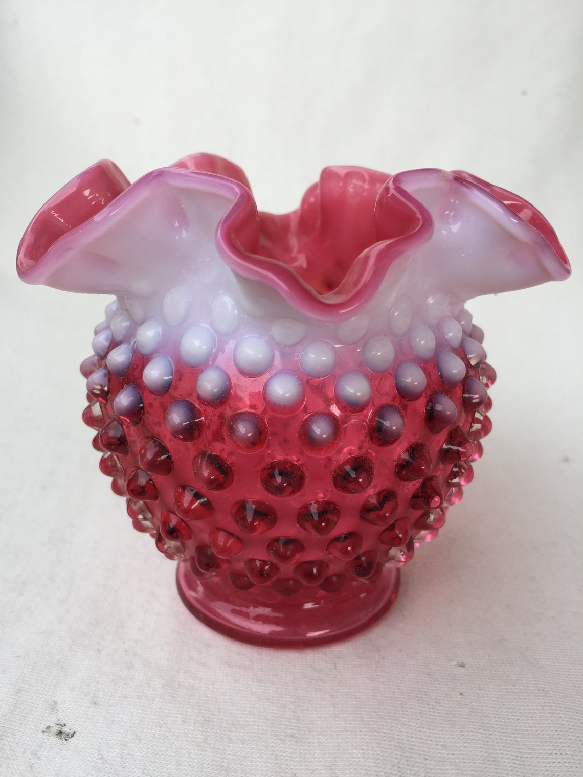 Vintage Fenton Hobnail Ruffled Crimped Opaline Art Glass Vase | Etsy