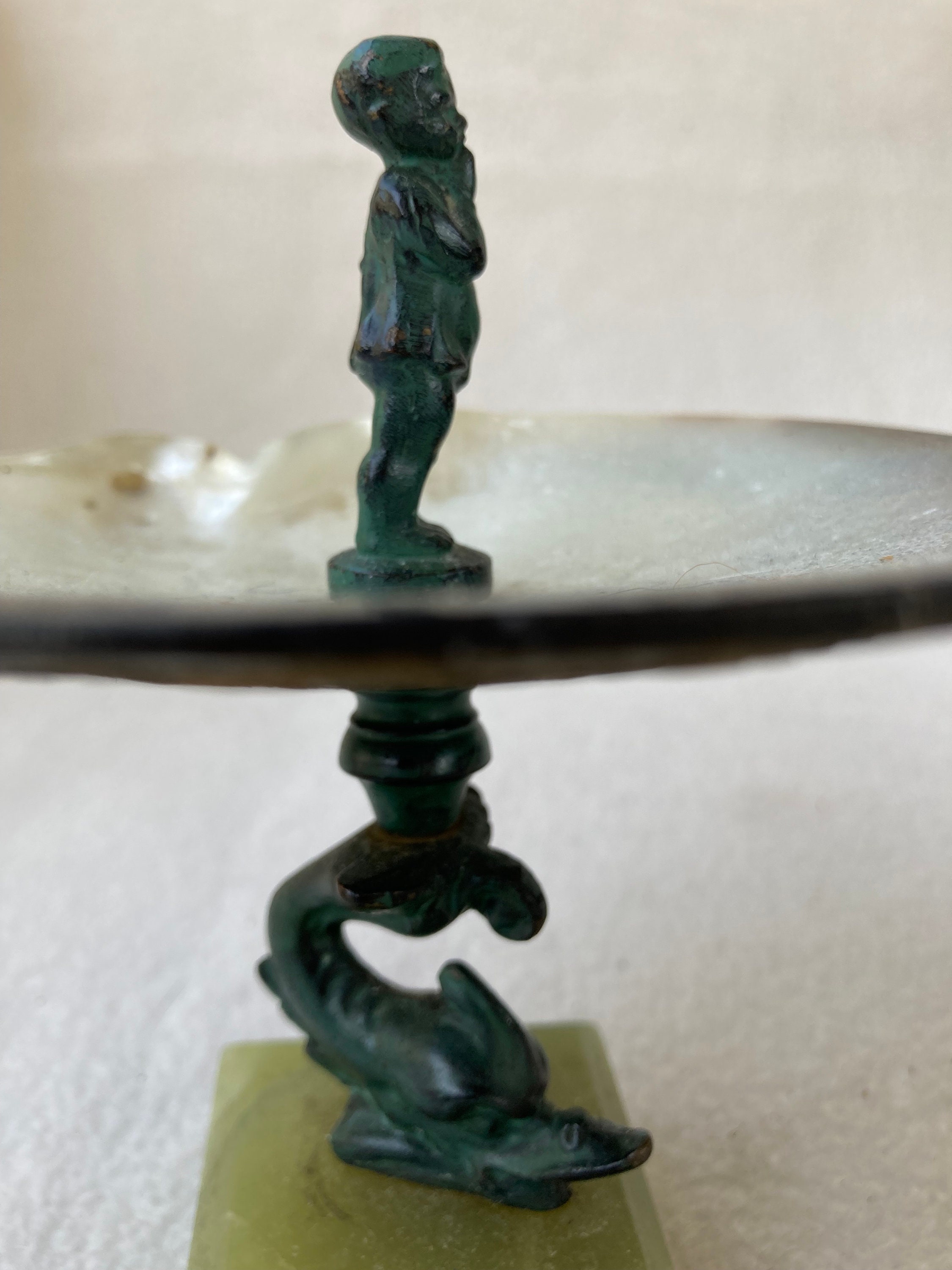 Antique Bronze Boy Child Dolphin Marble Abalone Shell Compote Sculpture ...