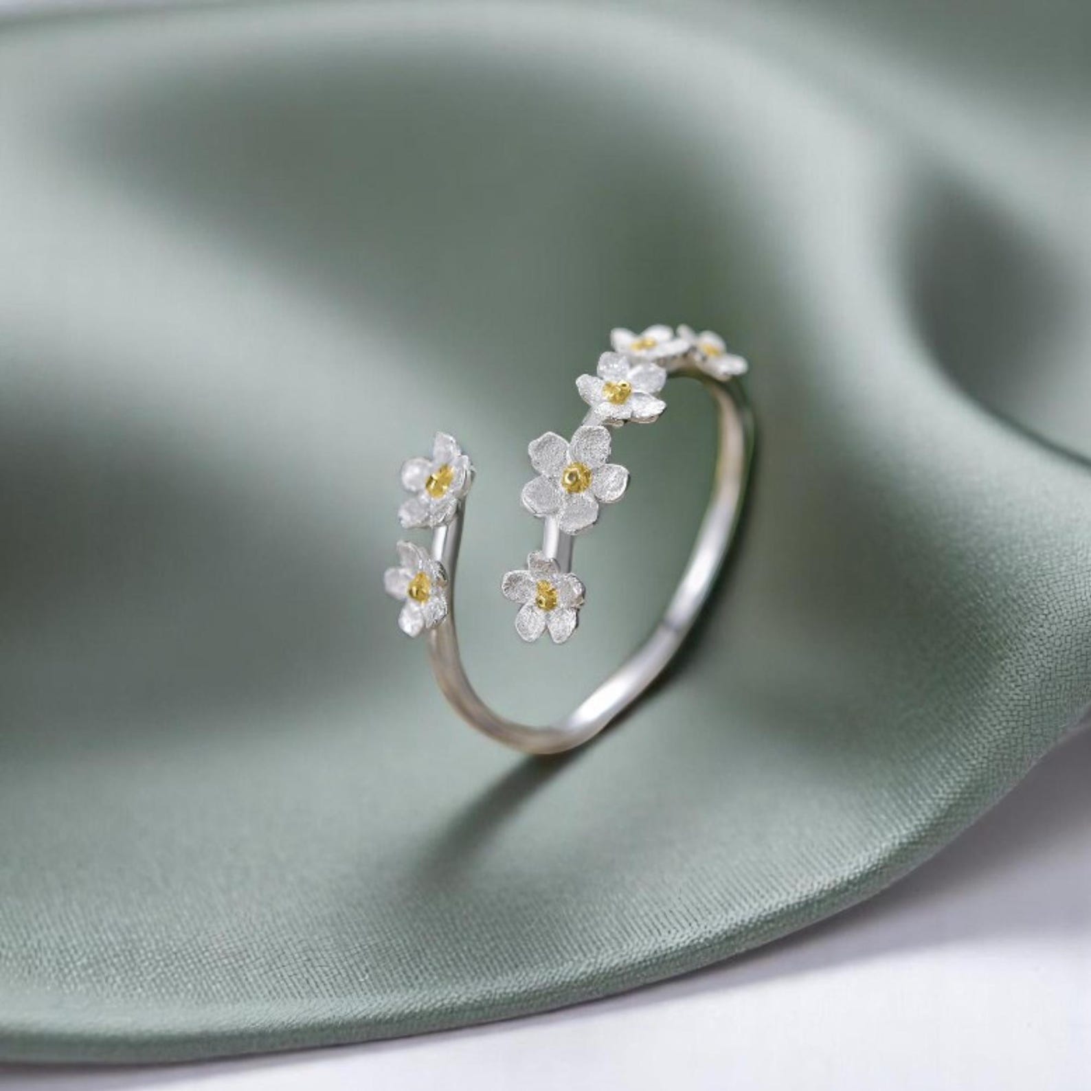 Forget-me-not Ring, 925 Sterling Silver, Adjustable Floral Ring, Nature ...