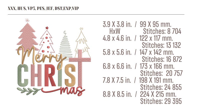 Merry Christmas Machine Embroidery Design. 6 Sizes. Christian Christmas ...