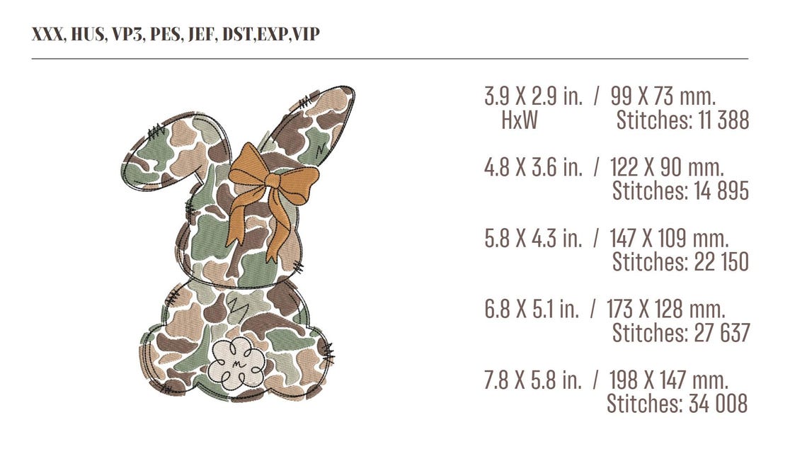Camo Easter Bunny Machine Embroidery Design. 5 Sizes. Bunny Bow ...