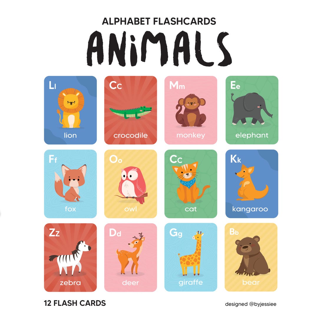Alphabet Animals Flash Cards for Kids, Educational Cards, ABC Cards ...