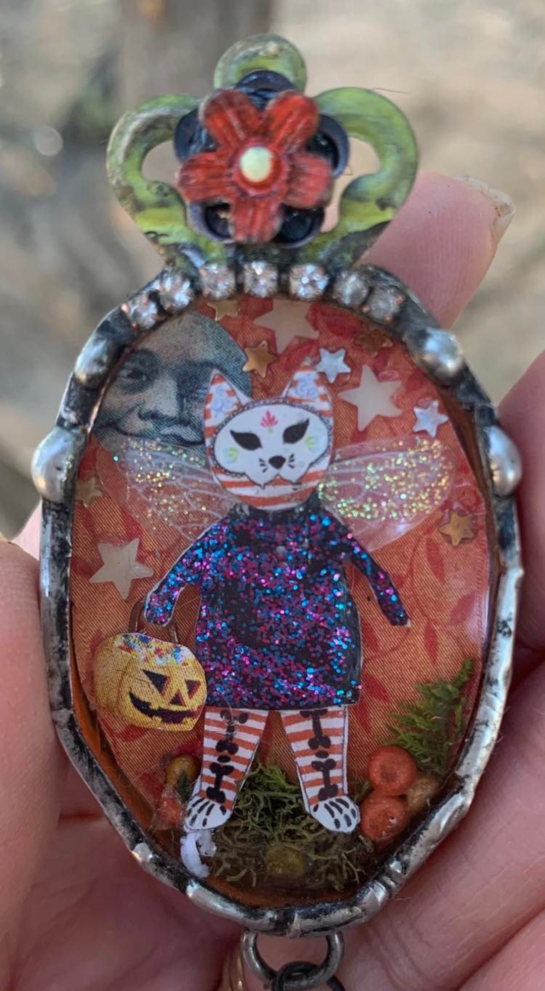 Halloween Cat Soldered Shadow Box Pendant/ornament - Etsy