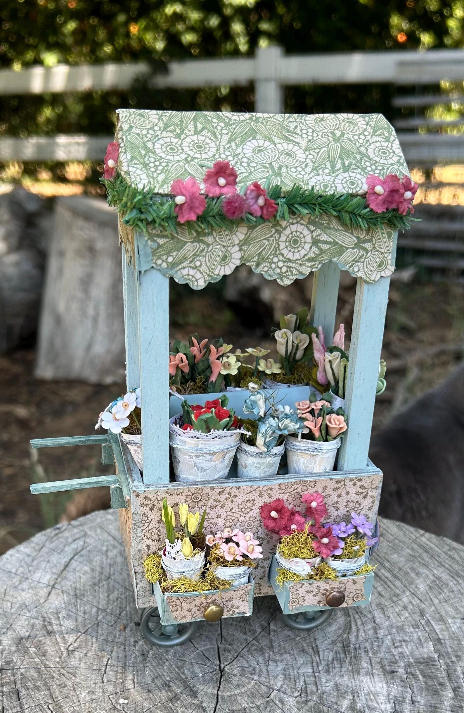 Handmade Miniature Flower Cart Diorama: Home Desk Decor - Etsy