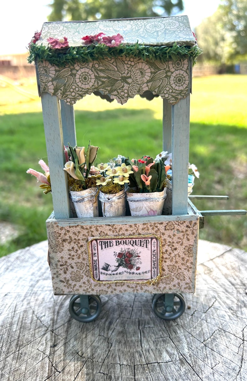 Handmade Miniature Flower Cart Diorama: Home Desk Decor - Etsy