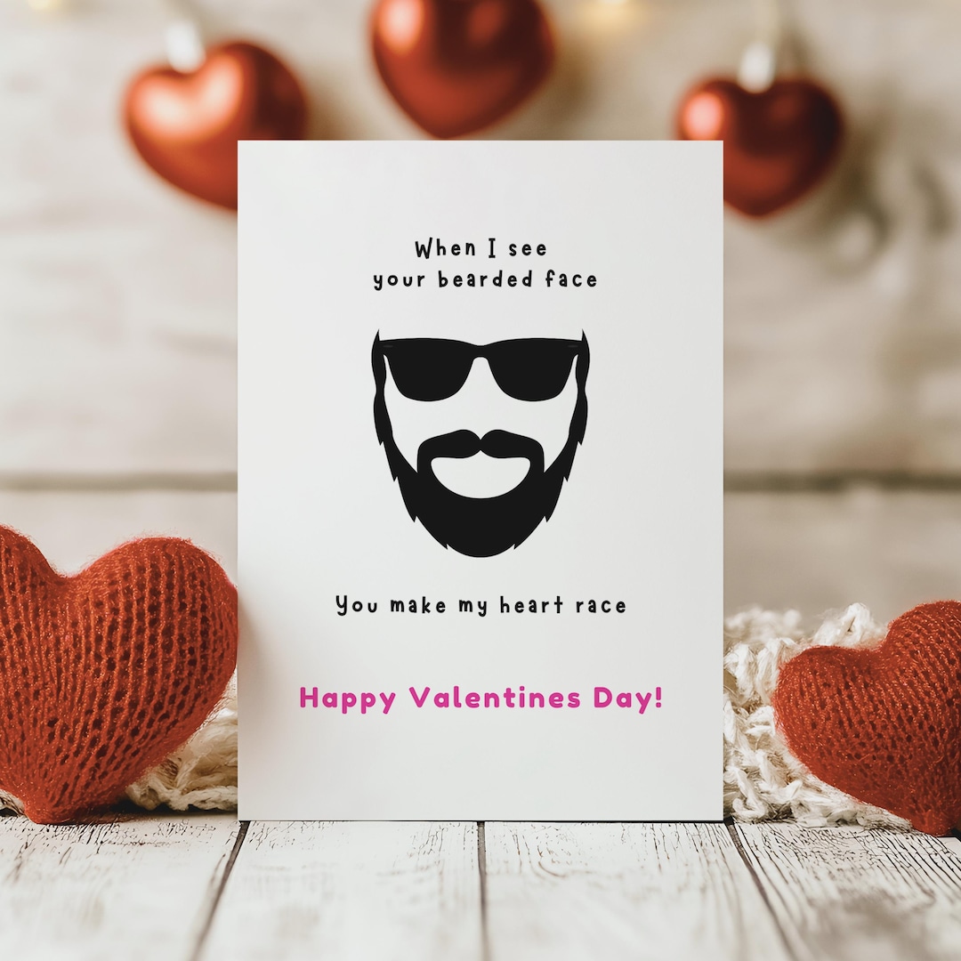 Funny Beard Valentine Card for Husband | Printable Editable Anniversary ...