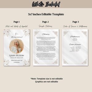 Editable Funeral Program Template: Memorial Service Card (5x7, Digital ...