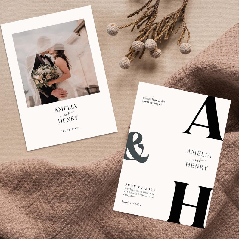 Modern Minimalist Wedding Invitation Template Canva, Photo Wedding ...