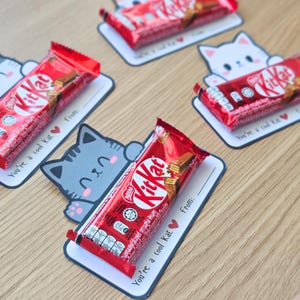 Printable Cat Valentine Favor Tag – Kitkat Candy Treat, Classroom ...