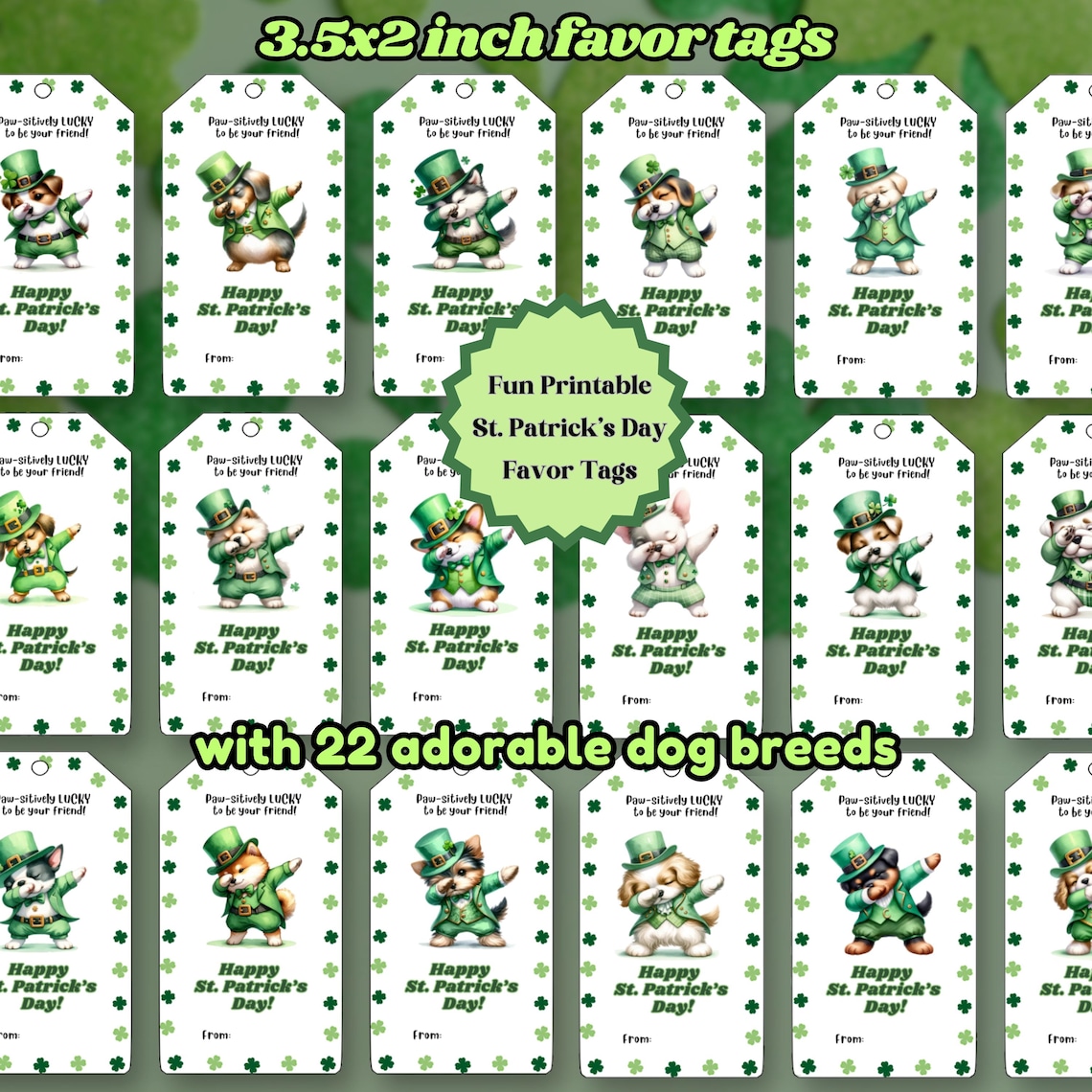 Printable St Patrick's Day Treat Tag Bundle, Cool Dogs St Patricks Day ...