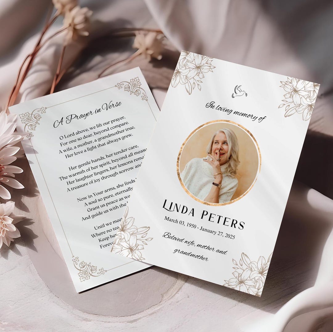 Editable Funeral Card Template, Printable Funeral Memorial Card, Photo ...