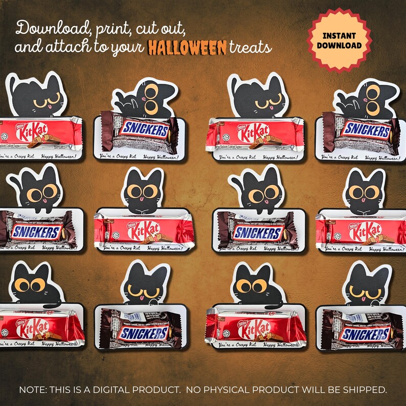 Black Cat Halloween Treat Tags: Printable Party Favors (instant ...