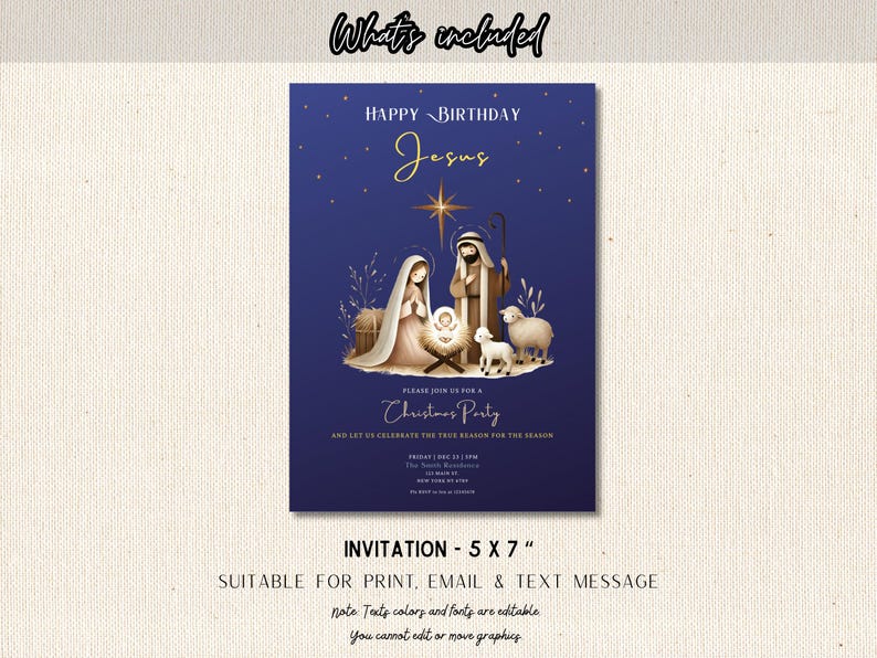 Editable Christmas Party Invitation, Happy Birthday Jesus Holiday Party ...