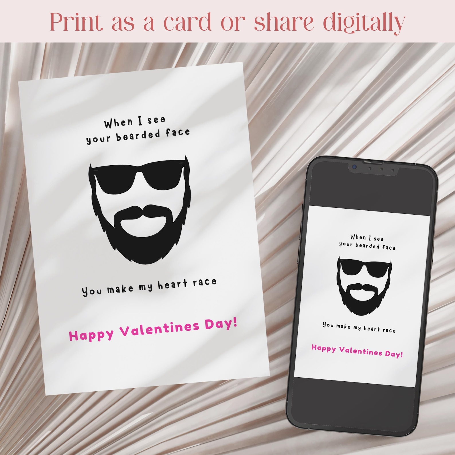 Funny Beard Valentine Card for Husband | Printable Editable Anniversary ...