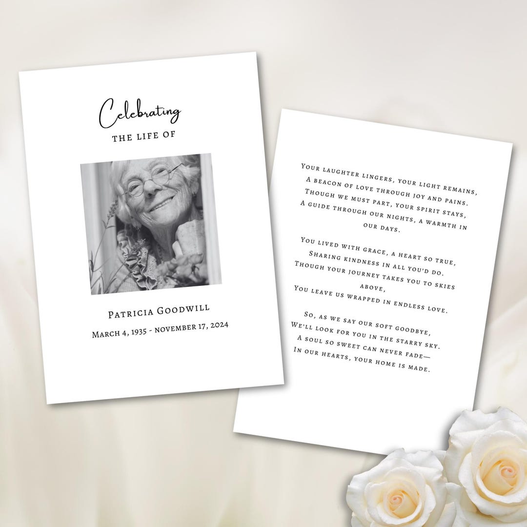 Editable Funeral Card Template, Printable Funeral Memorial Card ...