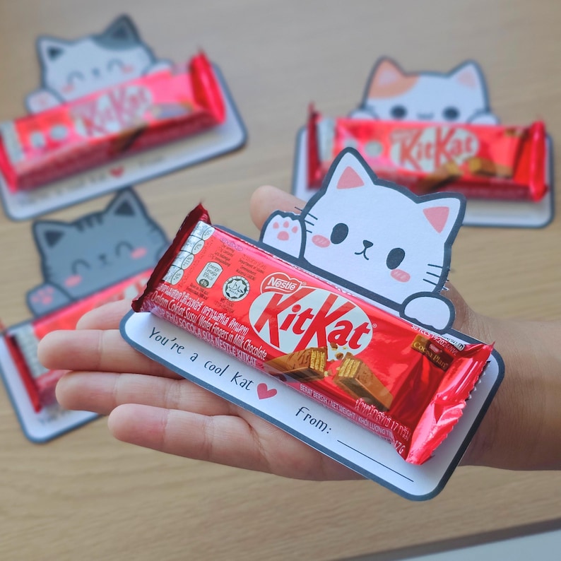 Printable Cat Valentine Favor Tag: Kitkat Candy, School Classroom ...