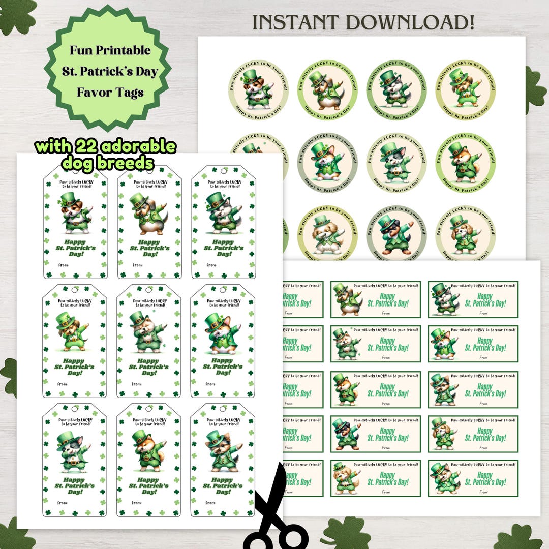 Printable St Patrick's Day Treat Tag Bundle, Cool Dogs St Patricks Day ...