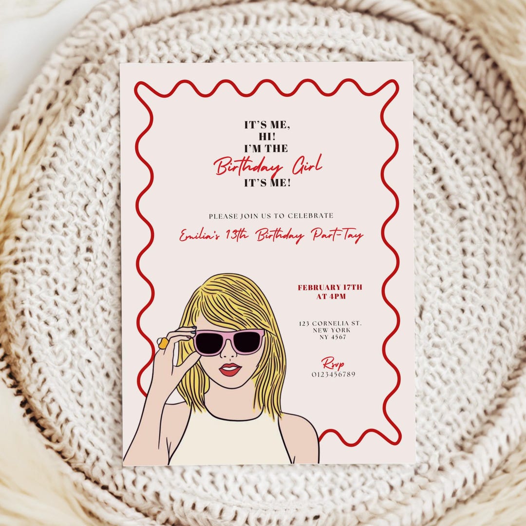 Swiftie Birthday Invitation Template, Editable It's Me Hi Tay Swift ...