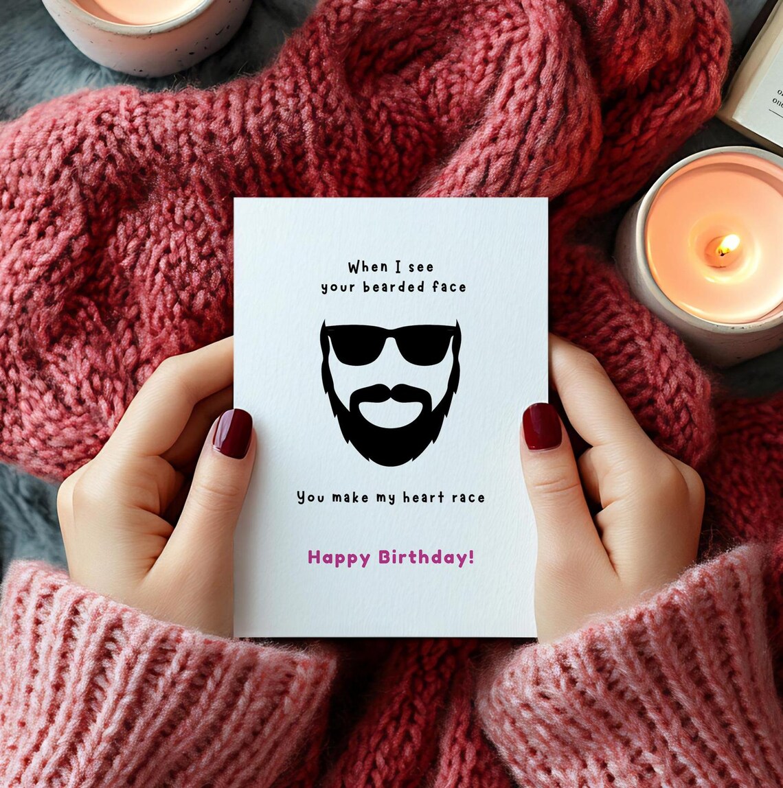 Funny Beard Valentine Card for Husband | Printable Editable Anniversary ...