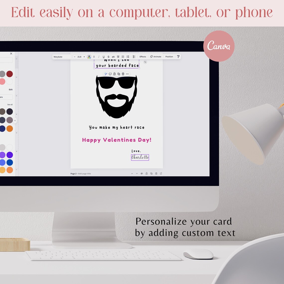 Funny Beard Valentine Card for Husband | Printable Editable Anniversary ...