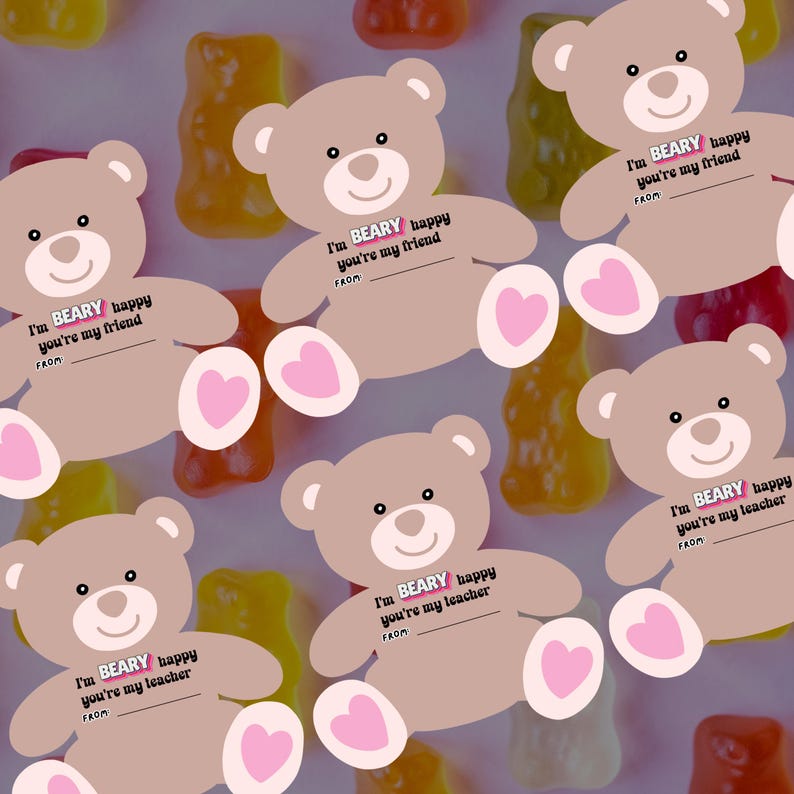 Gummy Bear Valentine Favor Tag: Printable Classroom Treat (instant ...