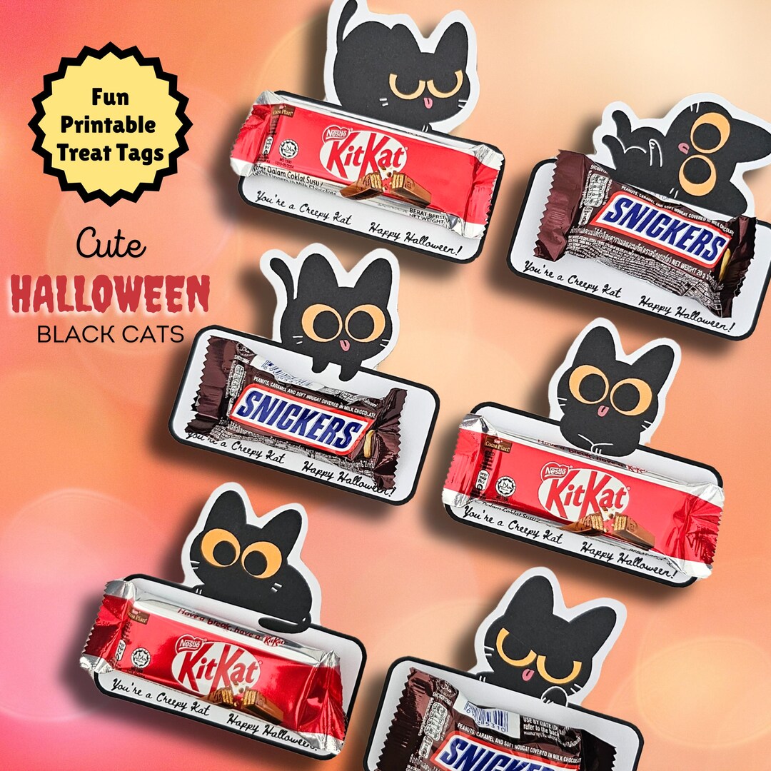 Black Cat Halloween Treat Tags: Printable Party Favors (instant ...