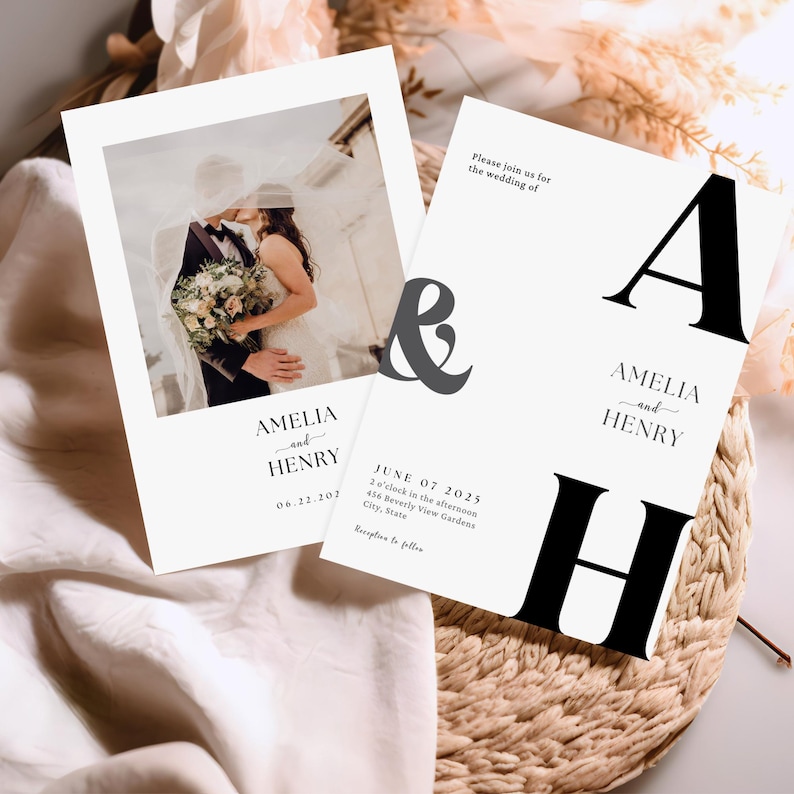 Modern Minimalist Wedding Invitation Template Canva, Photo Wedding ...