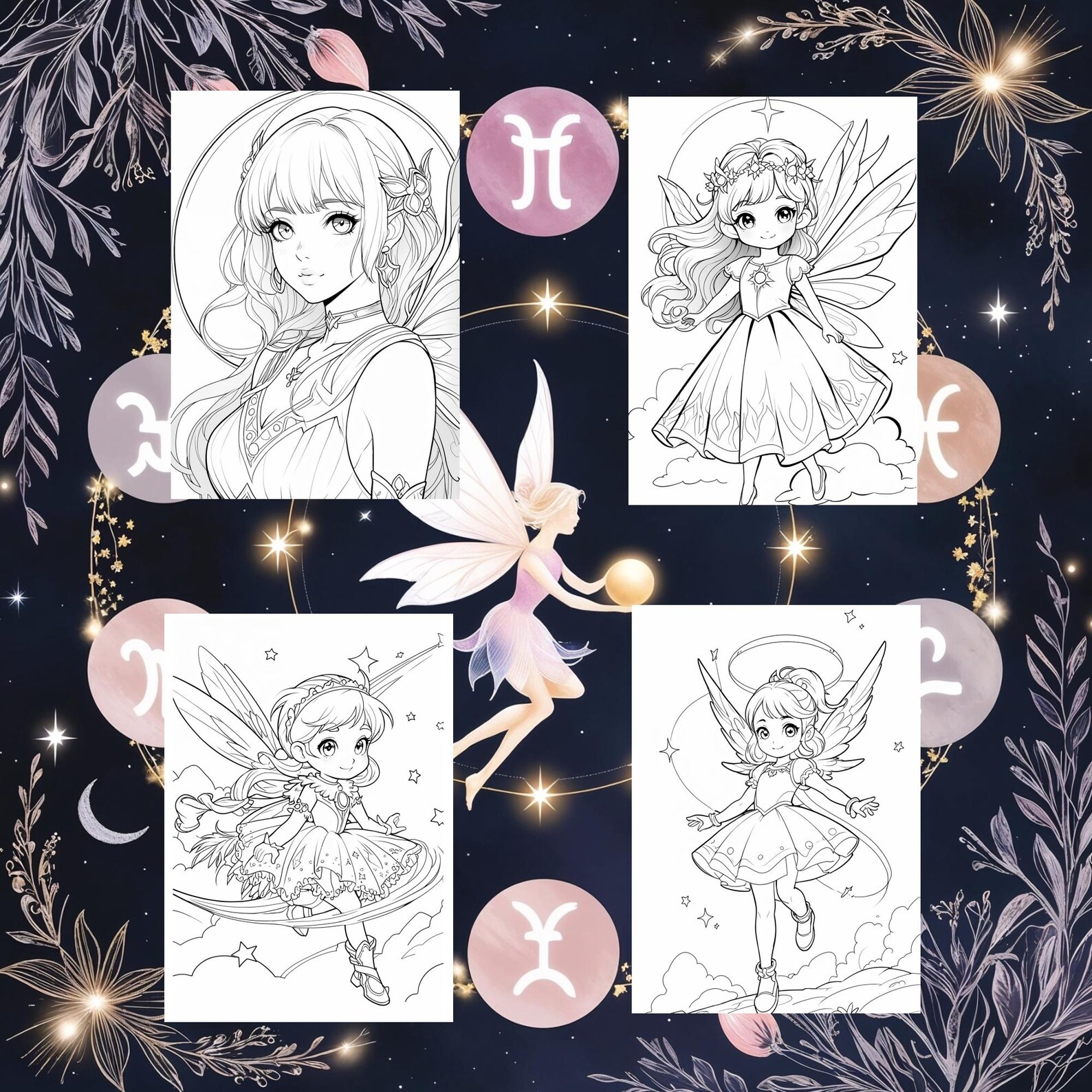 Zodiac Fairy Collection | 35 Printable Coloring Pages for Kids, Adults ...