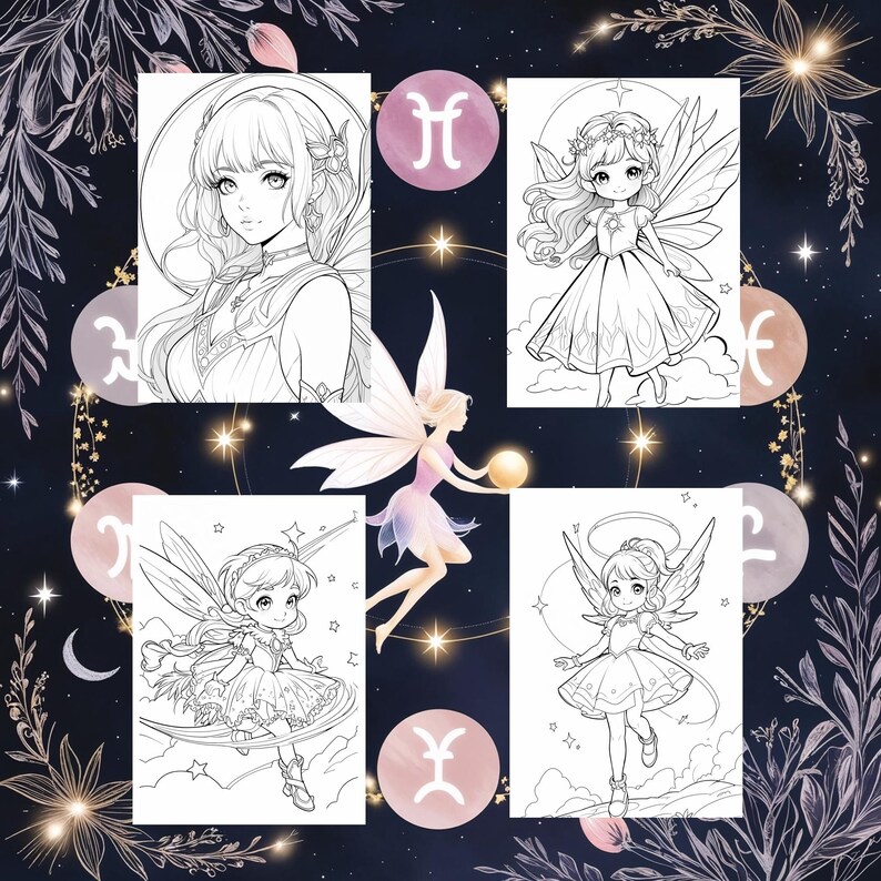 Zodiac Fairy Collection 35 Printable Coloring Pages for Kids, Adults ...