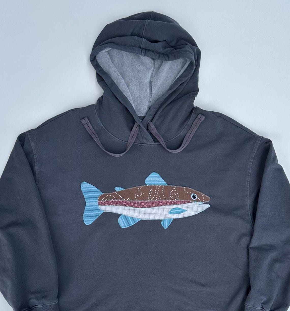 Upcycled Patchwork Trout Fish Hooded Sweater - Etsy