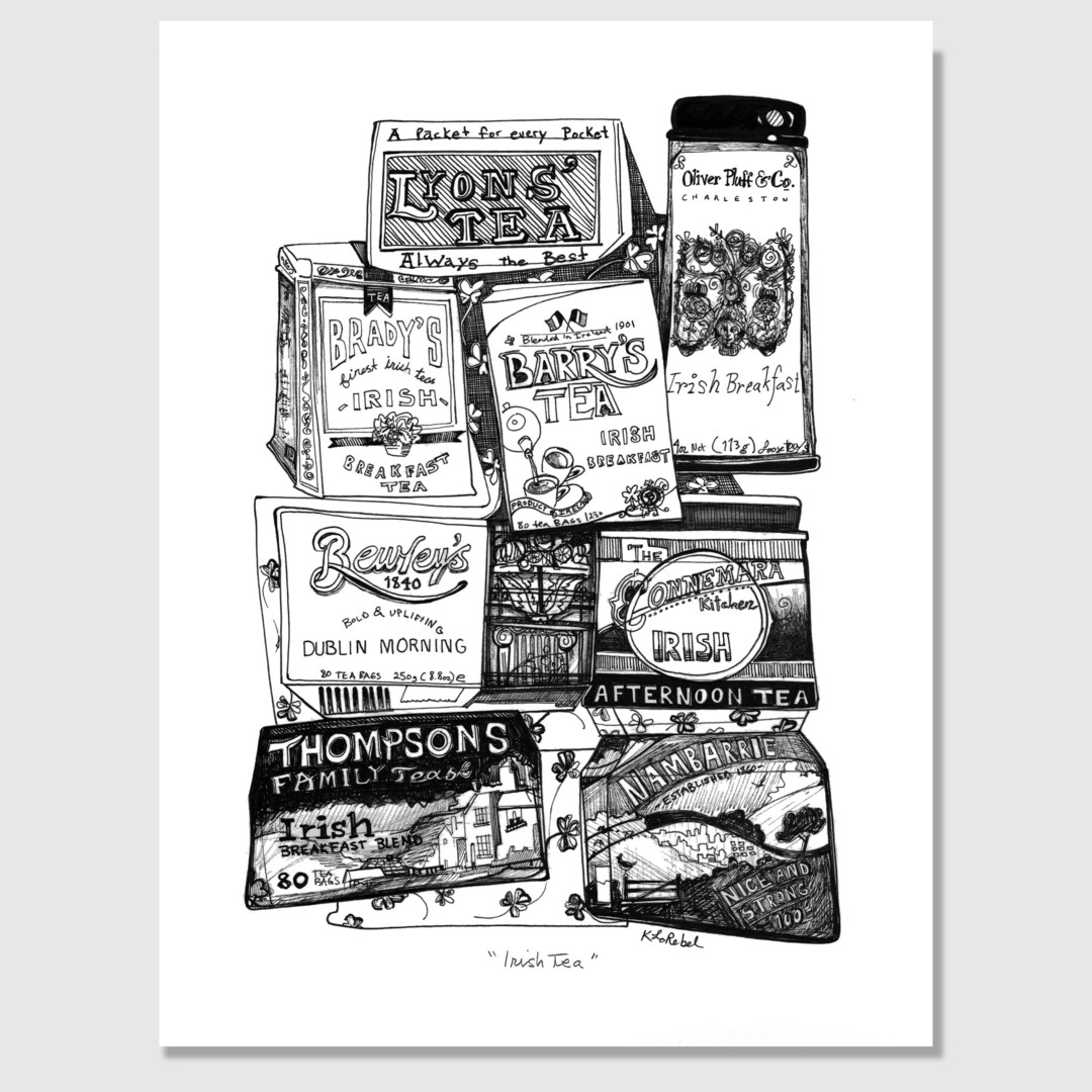 Irish Tea | Kitchen Drawing | Pen and Ink Wall Art by Klorebel - Etsy