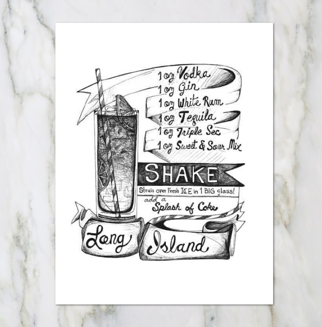 Long Island Cocktail | Pen and Ink Drawing | Wall Art by Klorebel - Etsy