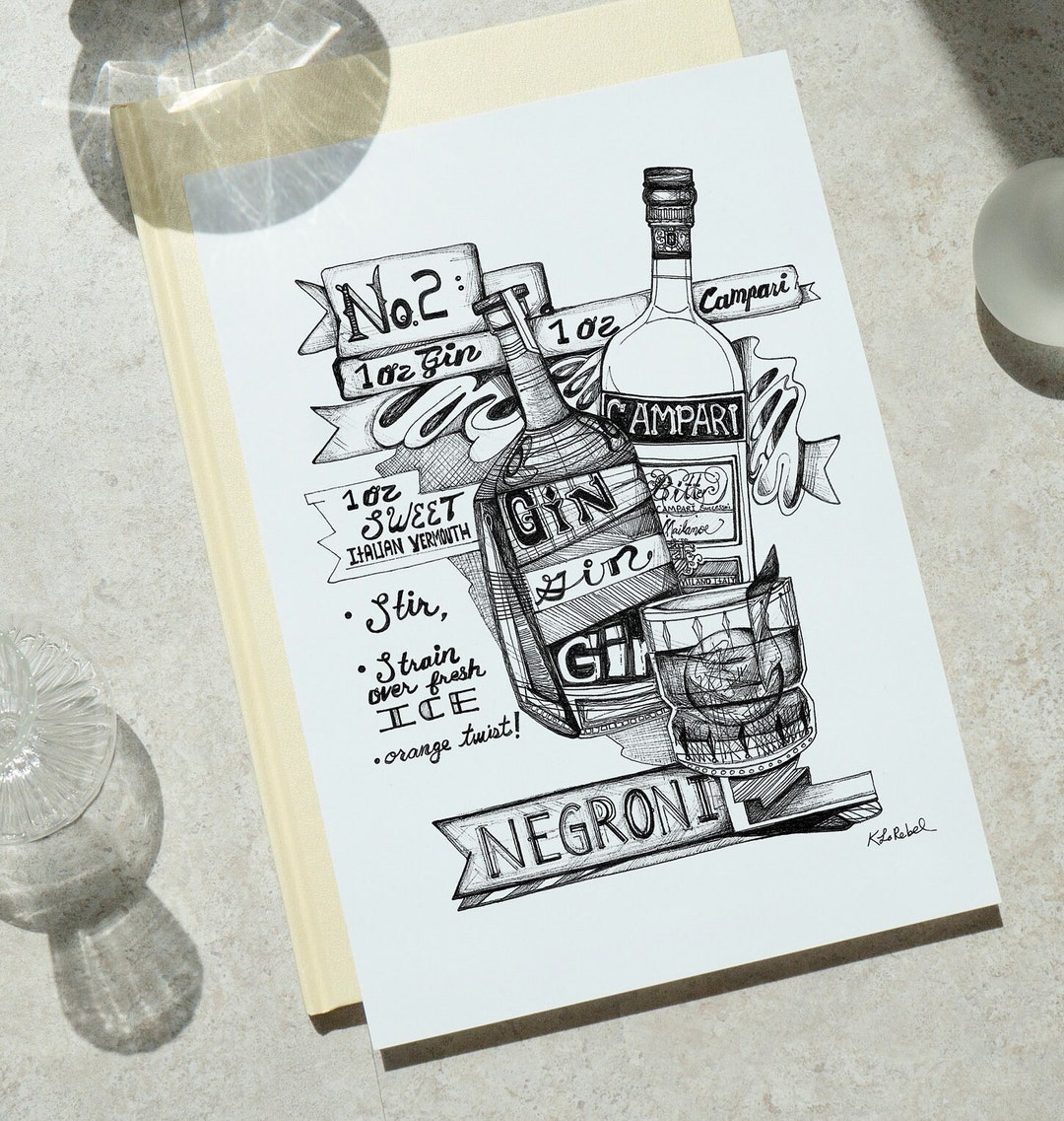 Negroni | Cocktail Drawing | Pen and Ink Wall Art by Klorebel - Etsy