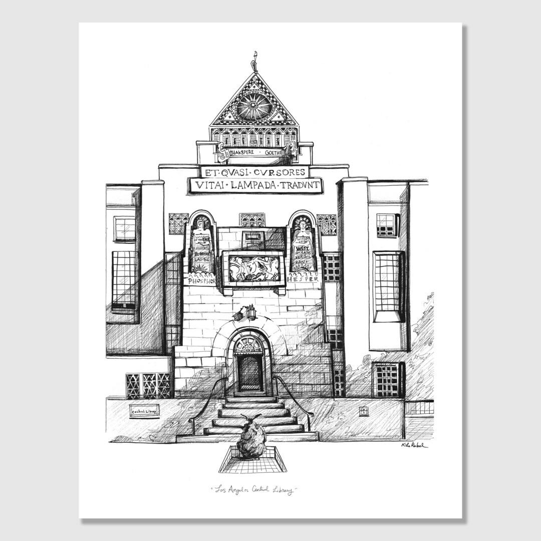 Los Angeles Central Library I DTLA Drawing Pen and Ink Wall Art by ...