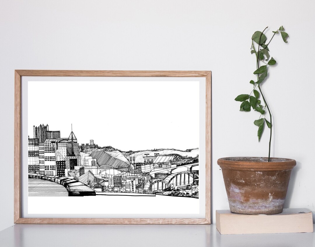 Pittsburgh Skyline | Pittsburgh Drawing | Pen and Ink Wall Art by ...