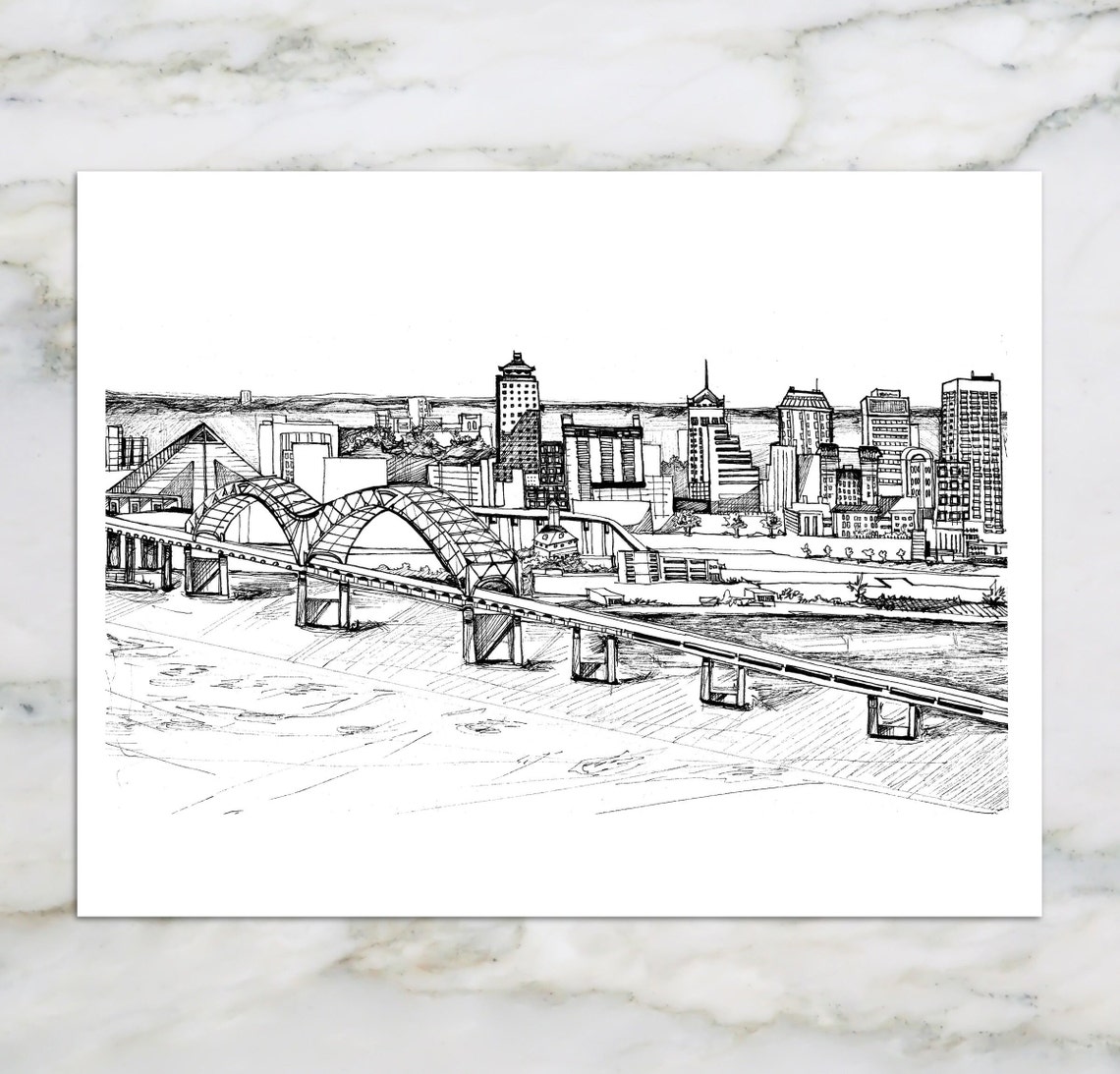 Memphis | Tennessee Drawing | Wall Art by Klorebel - Etsy