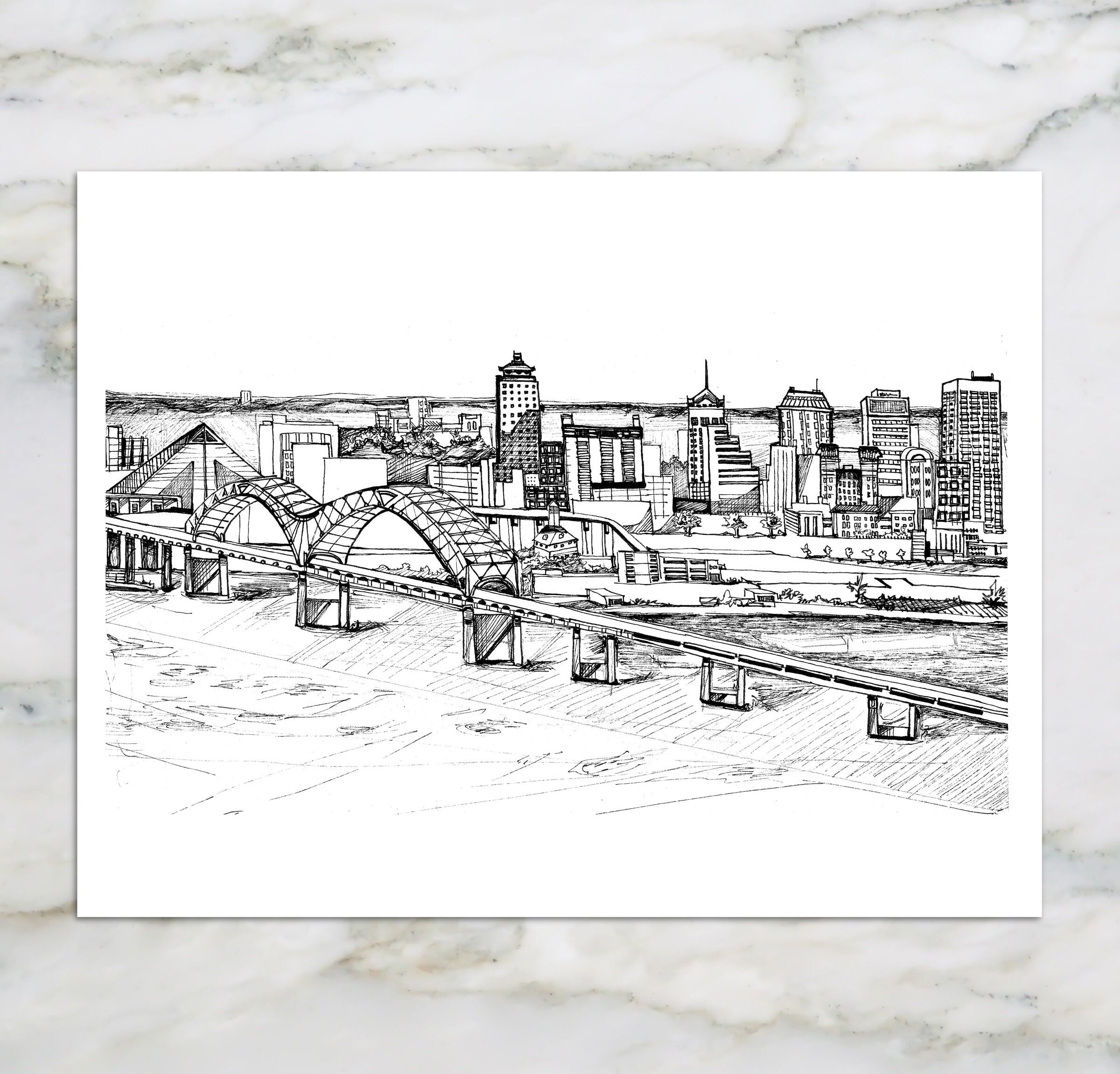 Memphis | Tennessee Drawing | Wall Art by Klorebel - Etsy