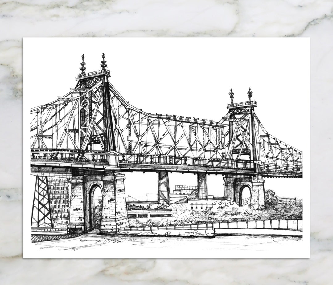 Queensboro Bridge | NYC Drawing | Wall Art by Klorebel - Etsy