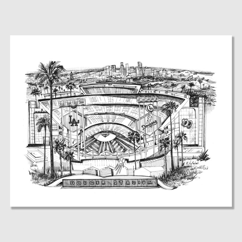 Dodgers Stadium I Los Angeles Drawing Pen and Ink Wall Art by Klorebel - Etsy
