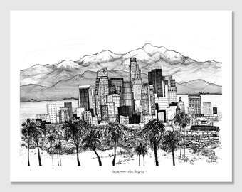 Palm Tree Lined Hollywood Boulevard, Los Angeles, Plein Air Pen and Ink ...