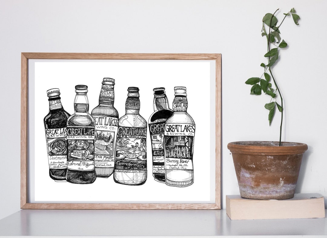 Great Lakes Brews | Beer Drawing | Pen and Ink Wall Art by Klorebel - Etsy